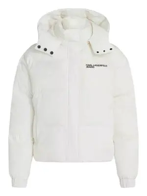 Karl Lagerfeld Padded Hooded Jacket With Logo Print - White