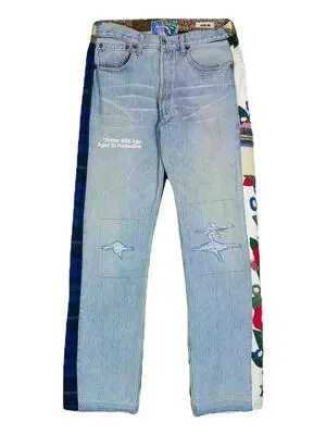 BETTER WITH AGE Esther Mixed Media Patchwork Denim Jeans - Blue