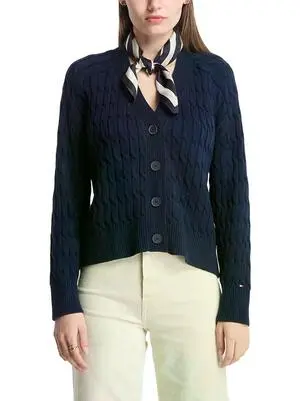 Tommy Hilfiger Cable Knit V-neck Cardigan - Blue