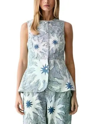 NEVER FULLY DRESSED Sun Print Peplum Waistcoat - White