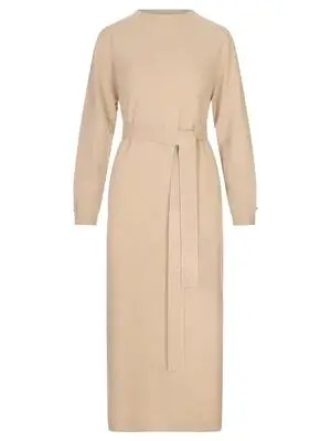Fabiana Filippi Beige Fine Knit Long Sleeve Belted Dress - Neutrals