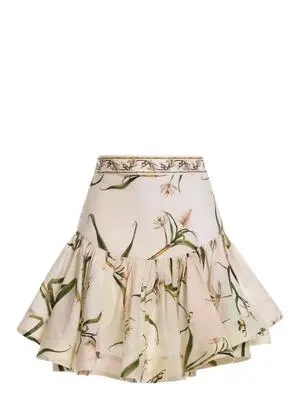 Agua Bendita Jacarina Floral Print Linen Skirt - Neutrals