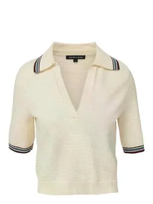 Veronica Beard Quínelle Striped-trim V-neck T-shirt - Neutrals