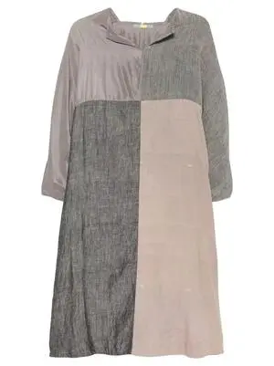 AODRESS Patchwork Long-sleeve Midi Dress - Grey