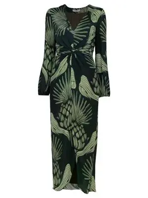 ANDRES OTALORA Nia Serena Twist-detail Leaf-print Midi Dress - Green