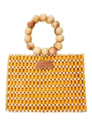 Antik Batik Beaded Tote Bag With Hoop Handle - Yellow