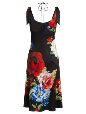 Alice + Olivia Floral Print Cowl Neck Midi Dress - Black