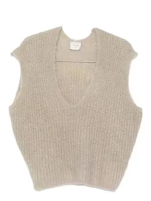 ALYSI Ribbed Knit V-neck Sweater Vest - Neutrals