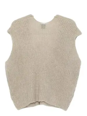 ALYSI Ribbed Knit V-neck Sweater Vest - Neutrals