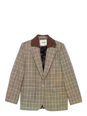 Maje Checked Blazer With Removable Collar - Brown