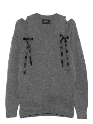 Simone Rocha Bow-embellished Cold-shoulder Sweater - Grey