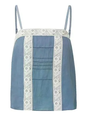 Veronica Beard Veronica Beard Olivana Lace-Trim Tank Top Blue