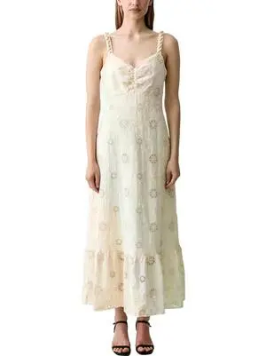 PEDRO DEL HIERRO Cream Embroidered Maxi Dress With Bead Embellished Straps - Neutrals