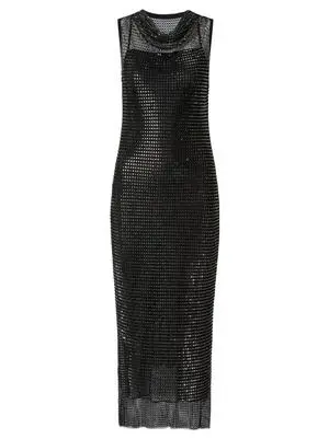 Pinko Crystal-embellished Mesh-knit Midi Dress - Black