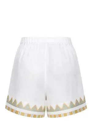 Greek Archaic Kori Linen Embroidered Shorts - White