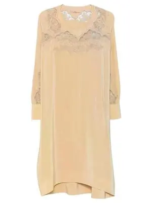 Ermanno Scervino Silk Mini Dress With Lace Trim - Neutrals