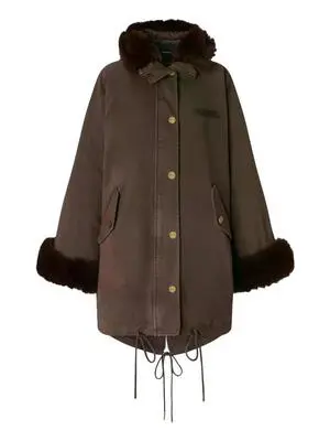 Pinko Faux-fur Trim Hooded Coat - Brown