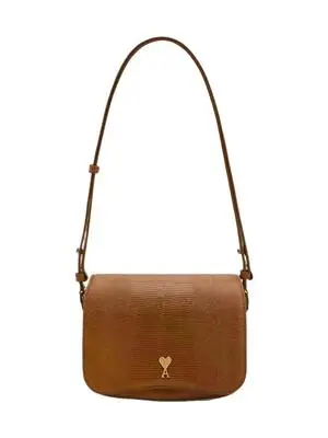 AMI Paris Lizard Embossed Leather Bag - Brown