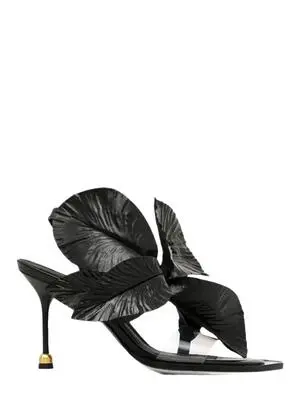 VANDA NOVAK Daisy Floral-appliqué Stiletto Sandals - Black