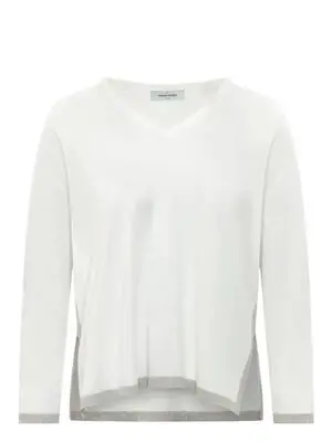 GRAN SASSO V-neck Lurex Trim Long Sleeve Top - White