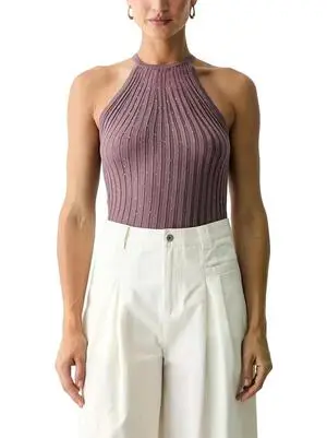 Guess Rhinestone-embellished Ribbed Halter Neck Top - Purple