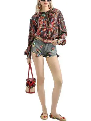 Dolce & Gabbana Carretto-print Devoré Twill Top - Black