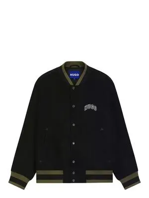 Hugo Corduroy Logo Patch Bomber Jacket - Black