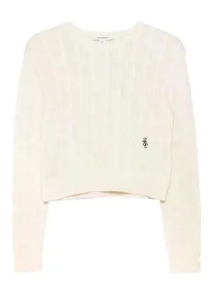 SPORTY & RICH Cable Knit Embroidered Logo Sweater - Neutrals