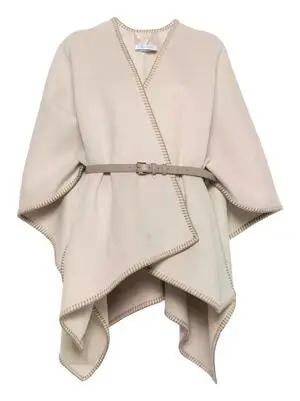 Max Mara Colomba Belted Wool Poncho - Neutrals