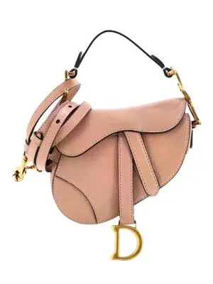 Dior Christian Dior Saddle Handbag With Strap Leather Micro Shoulder Bag Neutrals