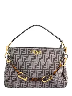 Fendi Fendi O'Lock Zip Shoulder Bag Zucca Chenille Hobo Bag Grey