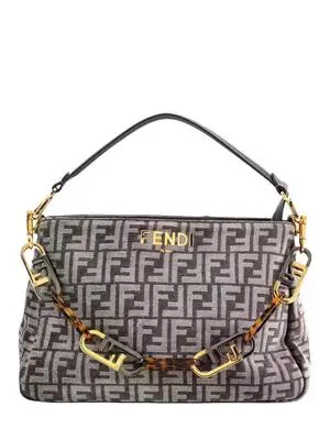 Fendi O'lock Zip Shoulder Bag Zucca Chenille Hobo Bag - Grey