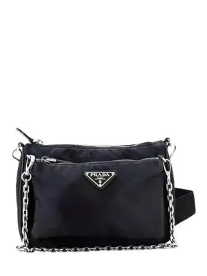 Prada Prada Double Pouch Convertible T Tecido Small Crossbody Bag Black