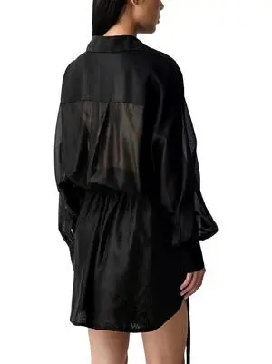 VICOLO Sheer Wrap Mini Dress - Black