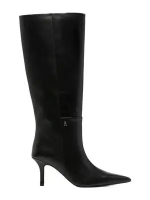 Patrizia Pepe Knee High Pointed Toe Leather Boots - Black