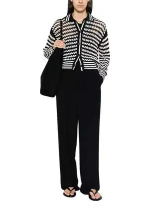 Max Mara Pinstripe Pattern Crochet Knit Cardigan - Black