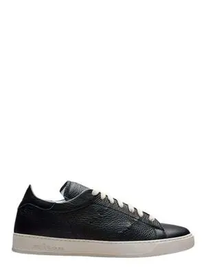 Kiton Grained Leather Cross-stitch Sneakers - Black