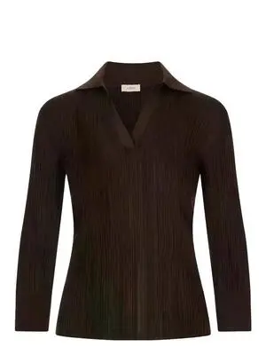 Agnona Ribbed Knit V-neck Long Sleeve Top - Brown