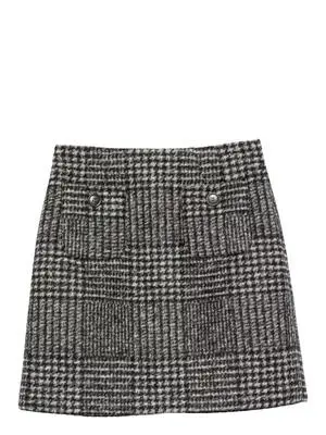 N°21 Check-pattern A-line Skirt With Button Detail - Grey