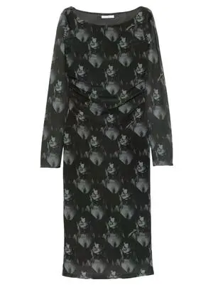 Patrizia Pepe Graphic Print Ruched Midi Dress - Green