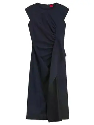 Hugo Pinstripe Pattern Ruched Midi Dress - Blue