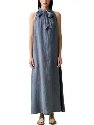 VICOLO Halterneck Bow Detail Maxi Dress - Blue