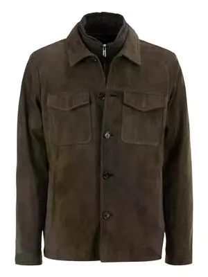 MOORER Torquato-tz Suede Layered-detail Jacket - Brown