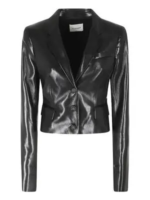Andamane The Attico Cropped Glossy Finish Jacket - Black