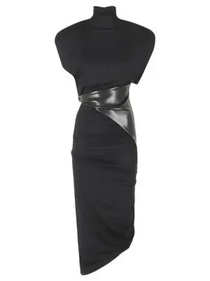 Andamane Asymmetrical Ruched Faux-leather Panel Dress - Black