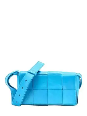 Bottega Veneta Cassette Maxi Intrecciato Leather Crossbody Bag - Blue