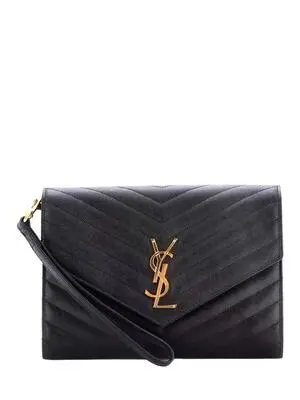 Saint Laurent Classic Monogram Envelope Wristlet Clutch Bag - Black