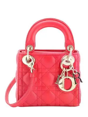 Dior Christian Dior Lady Dior Cannage Quilt Lambskin Micro Shoulder Bag Red