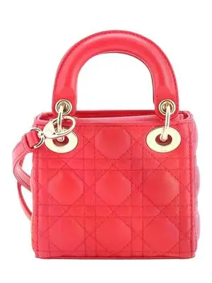 Dior Christian Dior Lady Dior Cannage Quilt Lambskin Micro Shoulder Bag Red