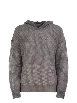 Peserico Sequin-embellished Open-knit Hoodie - Grey